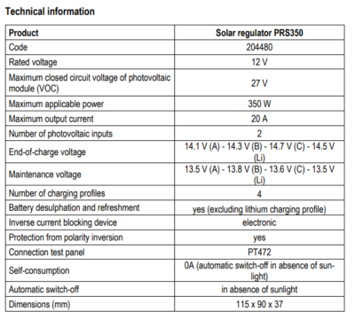 Solar regulator PRS350